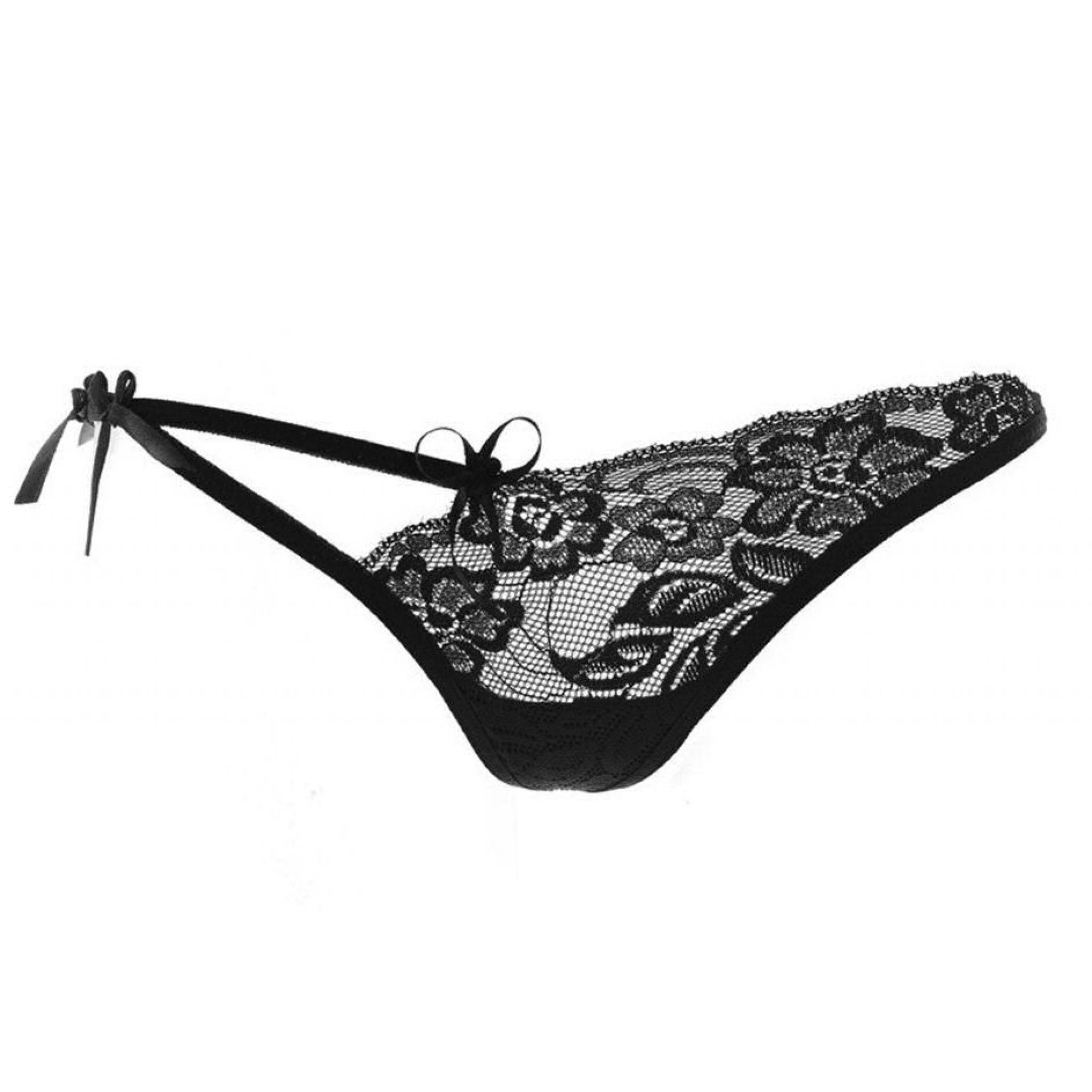 Offset bows lacy thong