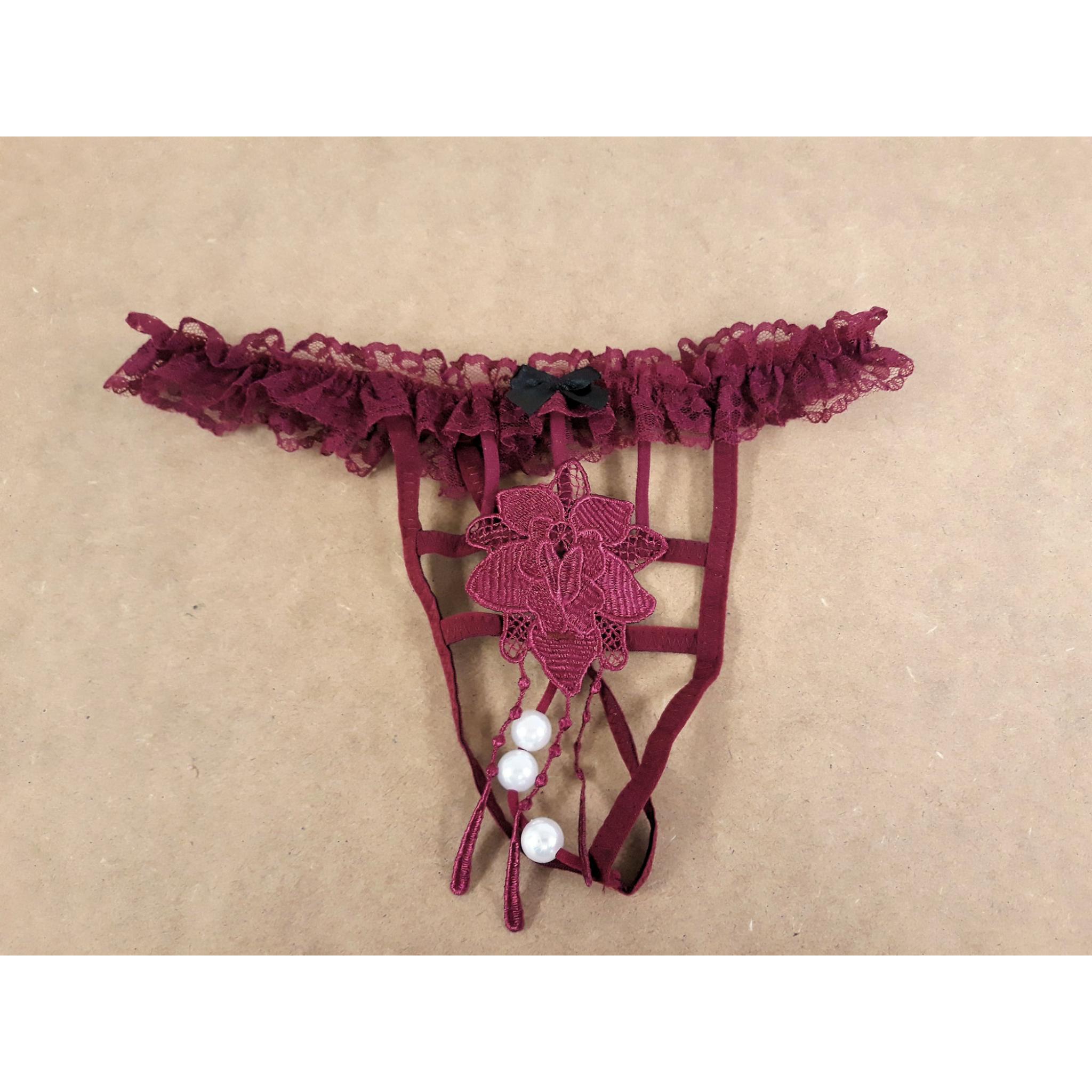 Ladies Pearl Thong, G String. Lac flower & bow design.